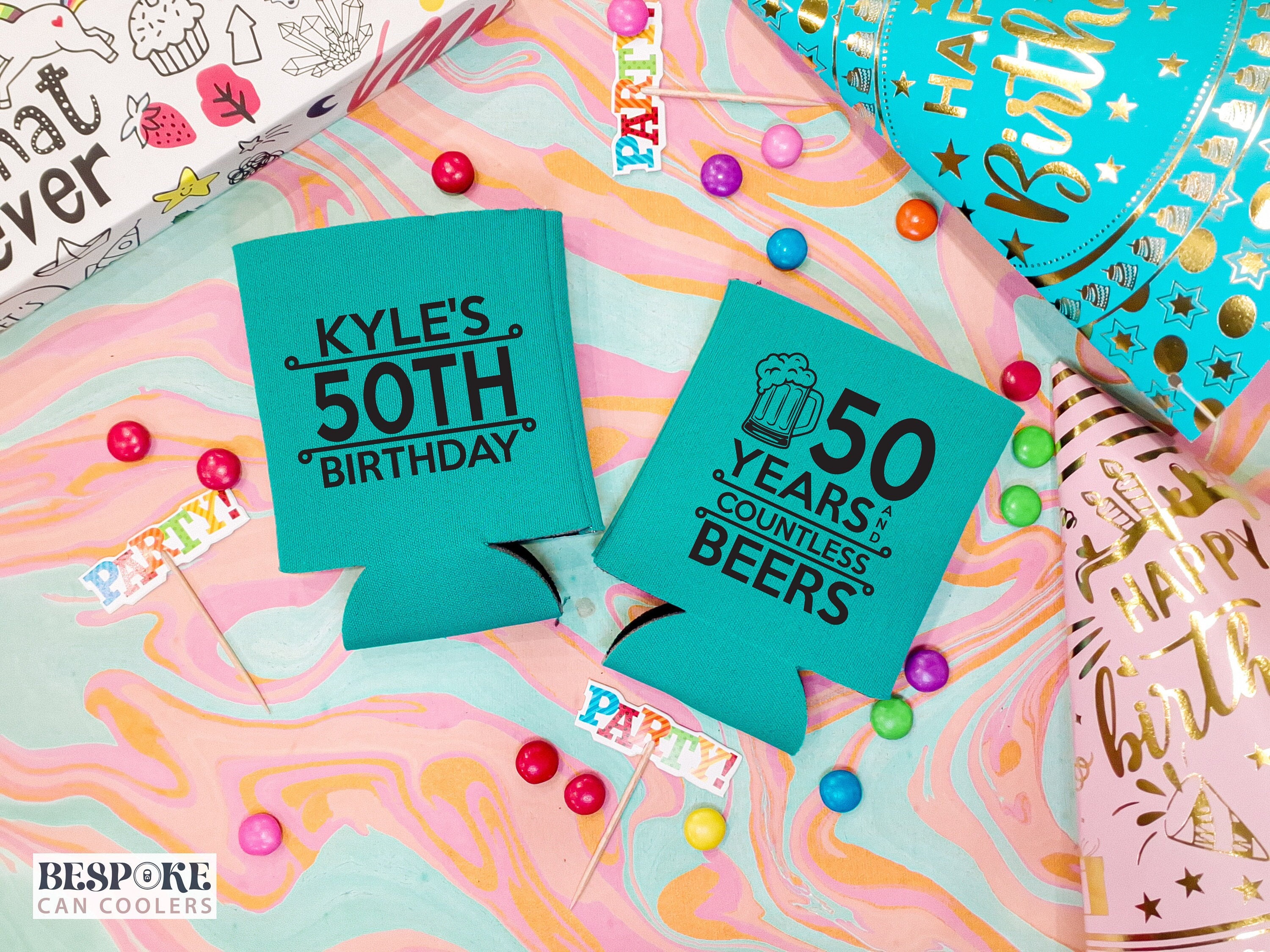 50 Years And Countless Beers 50th Birthday Can Coolers 50th Etsy