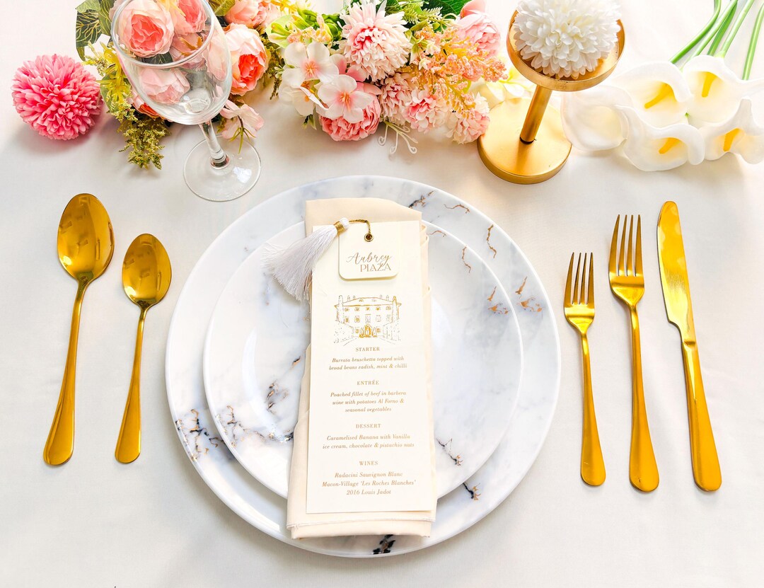 Custom Wedding Menu With Placecards - Wedding Menu, Goil Foil Menu ...