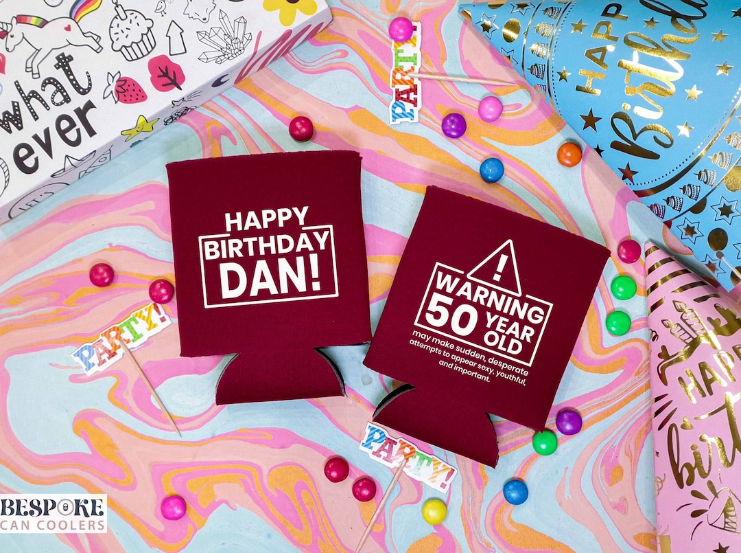 Warning 50 Years Old - 50th Birthday Can Coolers, 50th Birthday Favors ...