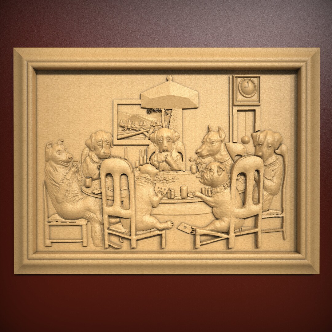 Dogs Playing Poker Wall Art, STL Relief File for CNC Router Carving ...