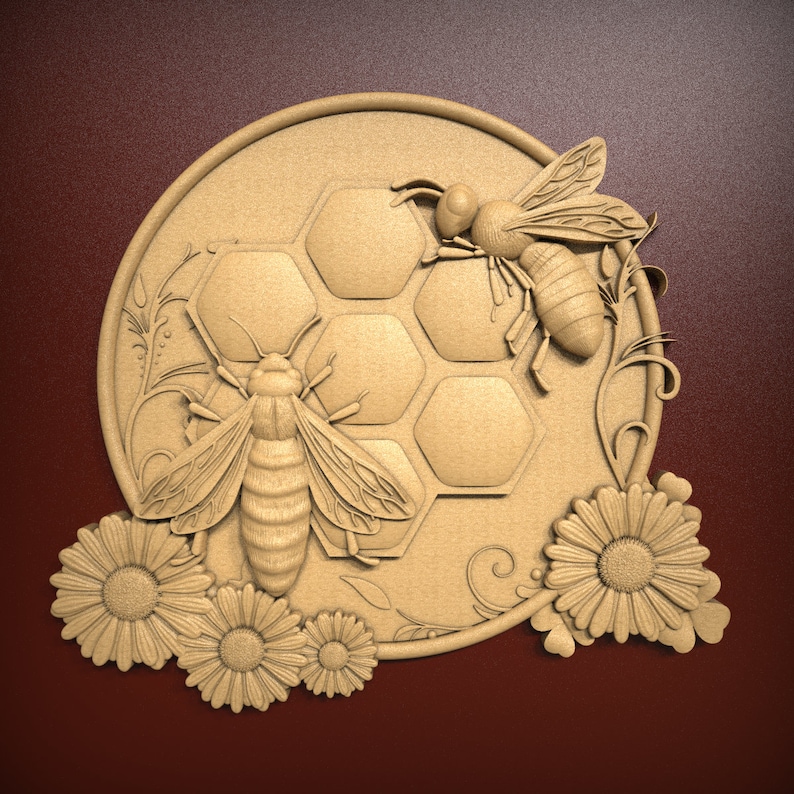 Honey Bees Wall Art, STL Relief File for CNC Router Carving, Engraving ...