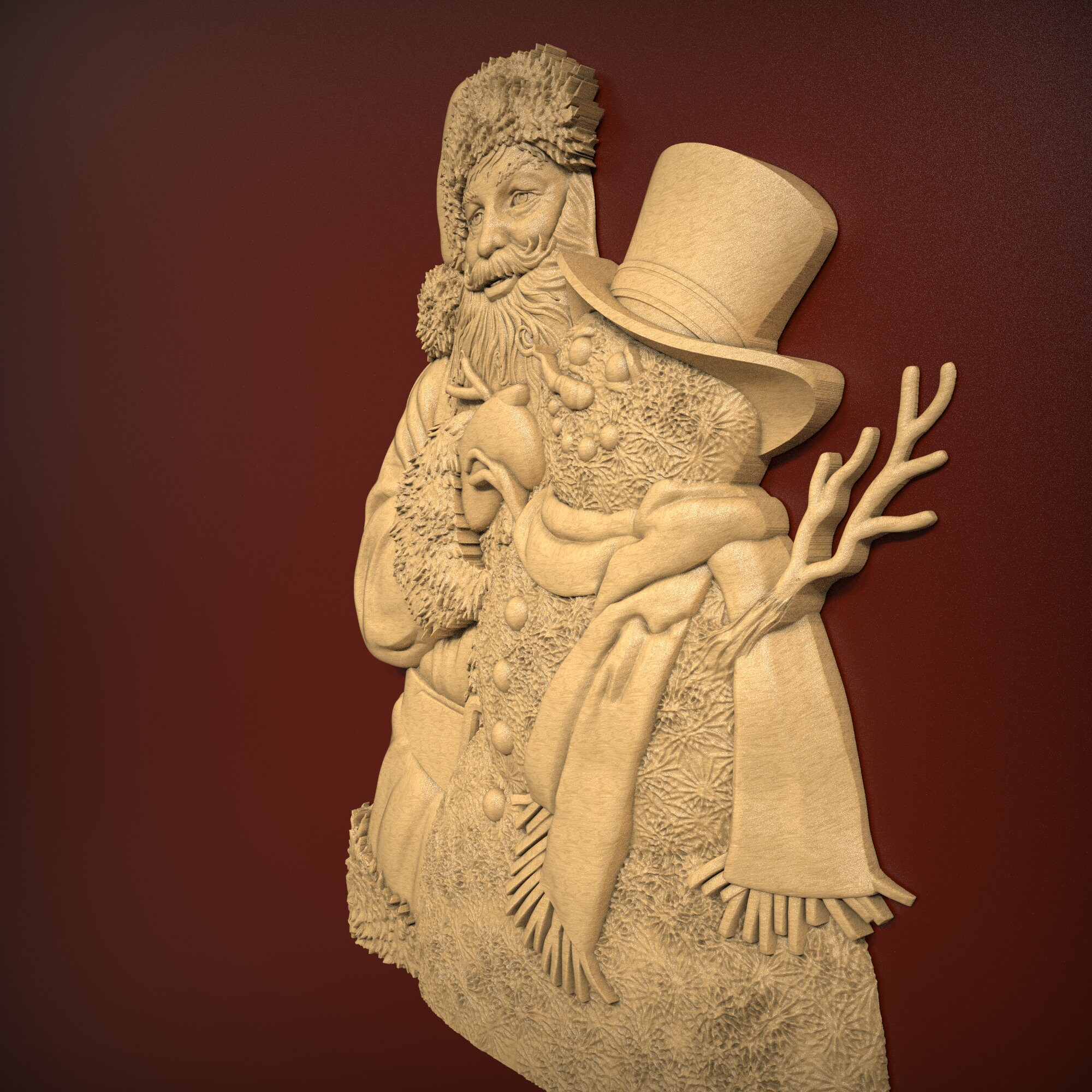 Santa With Snowman, STL Relief File for CNC Router Carving, Engraving ...
