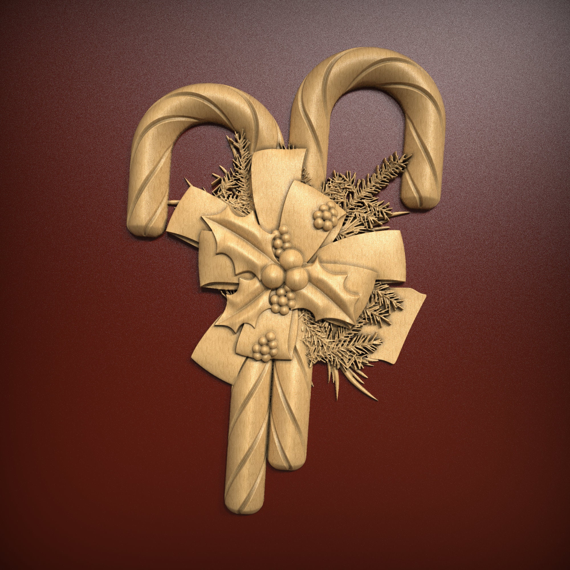 Candy Cane and Holly, STL Relief File for CNC Router Carving, Engraving ...