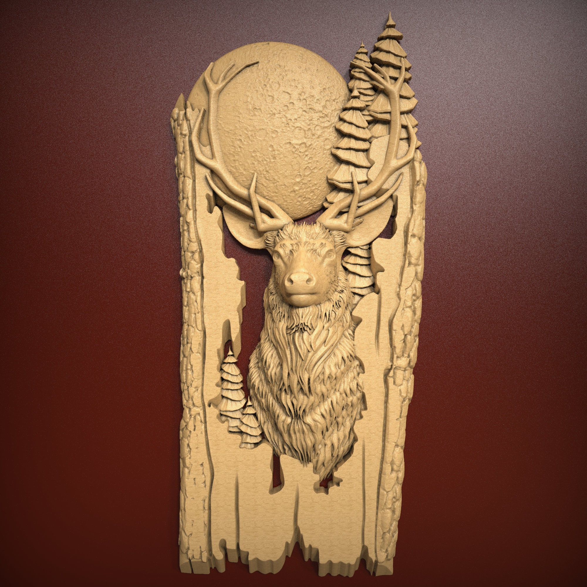 Deer and Moon, STL Relief File for CNC Router Carving, Engraving - Etsy