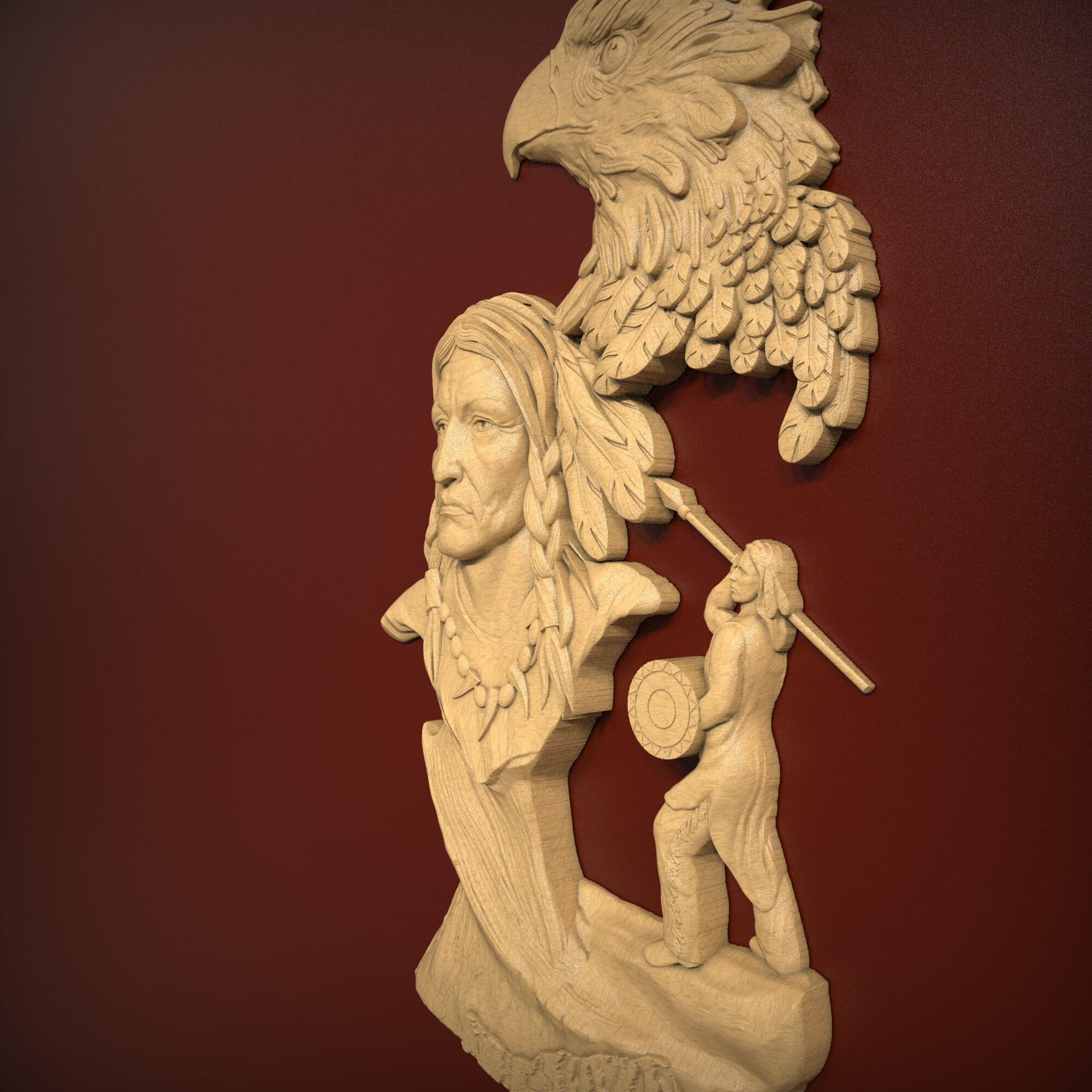 Native American Man and Eagle, STL Relief File for CNC Router Carving ...