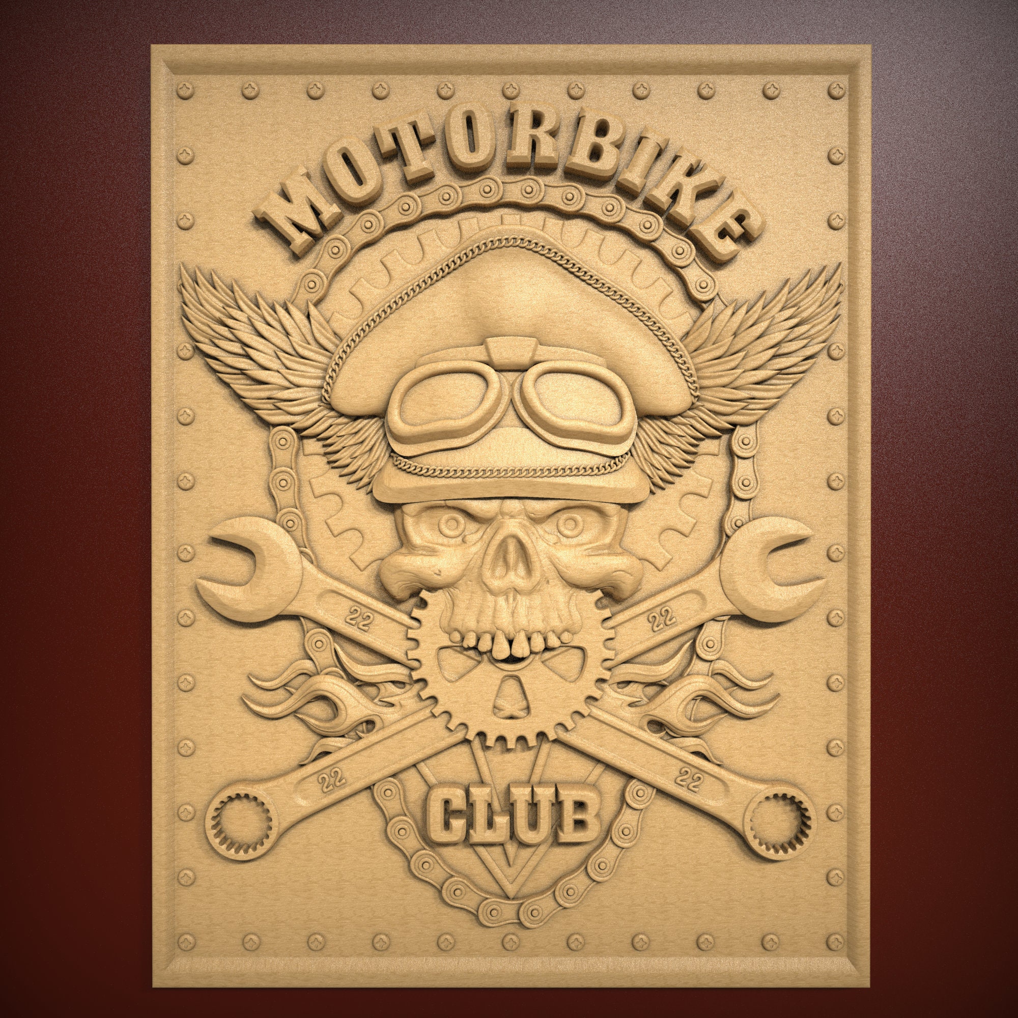 Motorbike Club Wall Art, STL Relief File for CNC Router Carving ...
