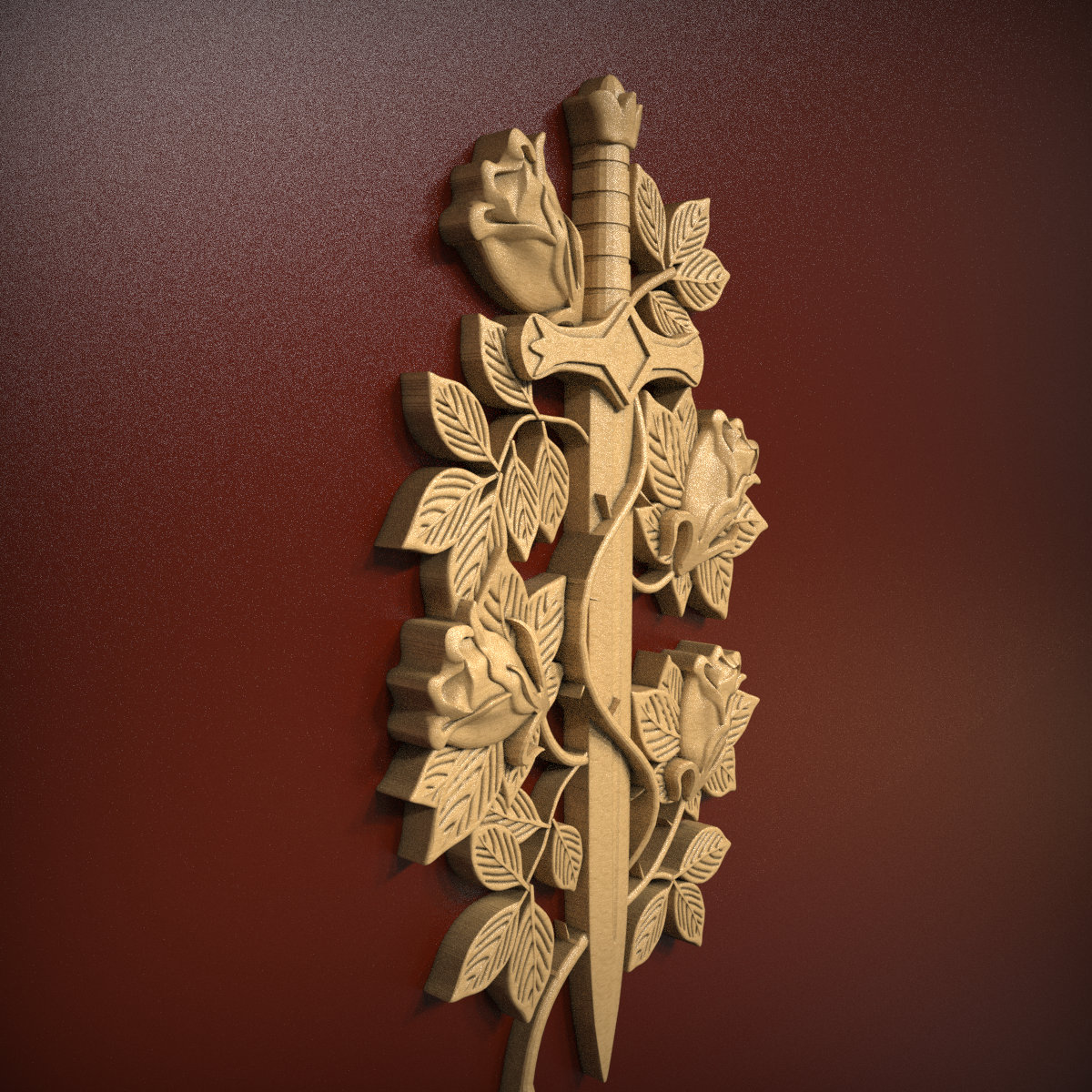 Sword and Roses, 3d STL Relief File for CNC Router Carving, Engraving ...