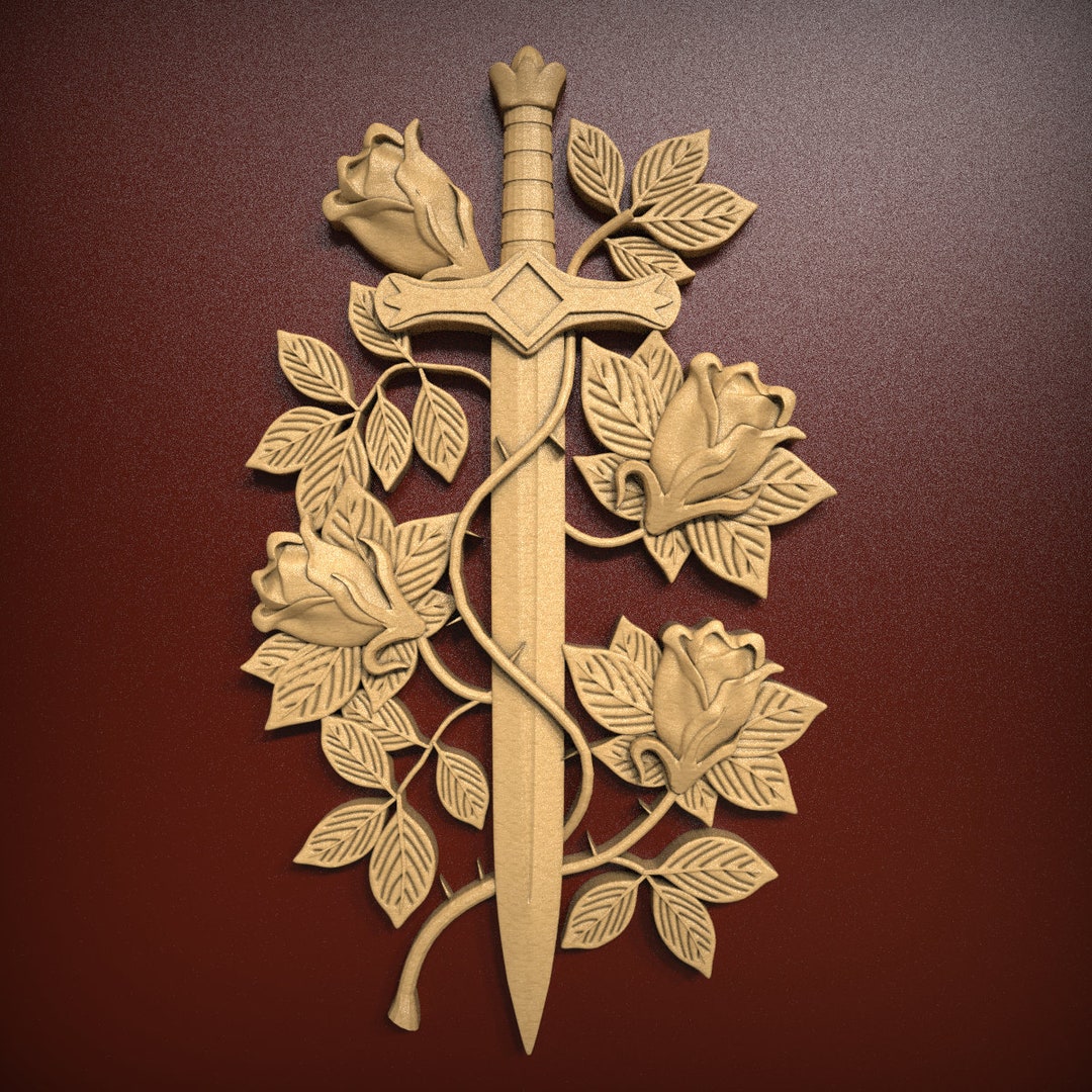 Sword and Roses, 3d STL Relief File for CNC Router Carving, Engraving ...