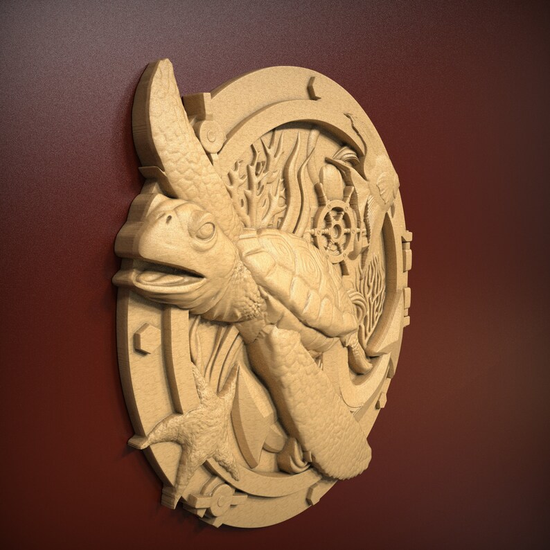 Turtle in Porthole, STL Relief File for CNC Router Carving, Engraving ...