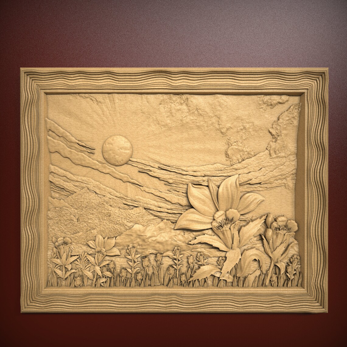 Summer Scene Wall Decor, STL Relief File for CNC Router Carving ...