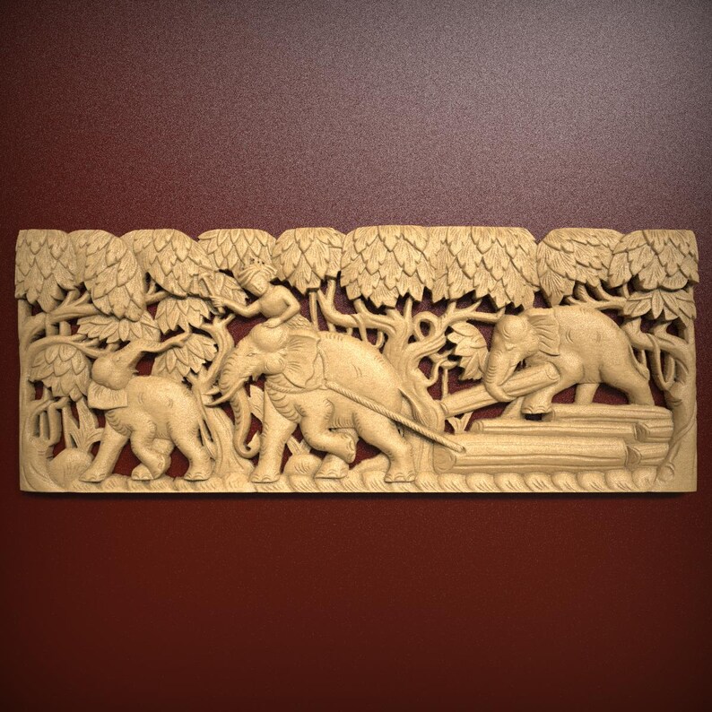 Elephants in Jungle Scene 3D Relief STL File for CNC Router or 3D ...