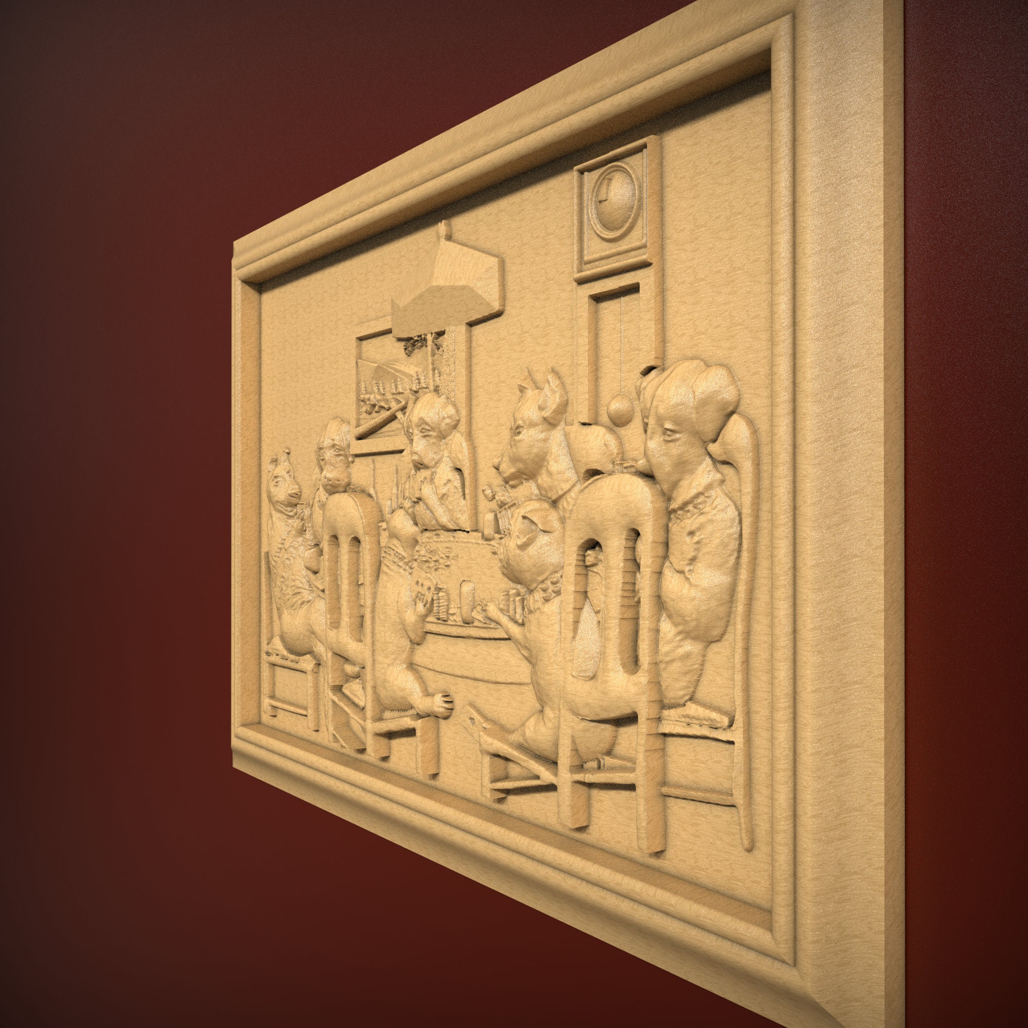 Dogs Playing Poker Wall Art, STL Relief File for CNC Router Carving ...
