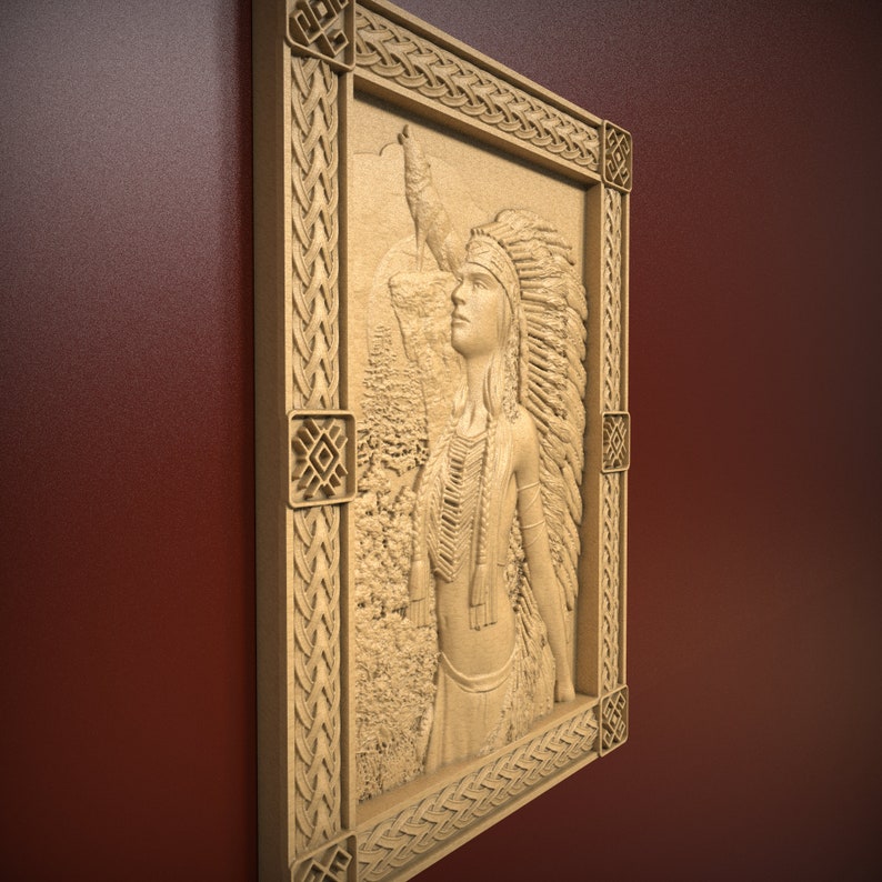 Native American Woman and Wolf, STL Relief File for CNC Router Carving ...