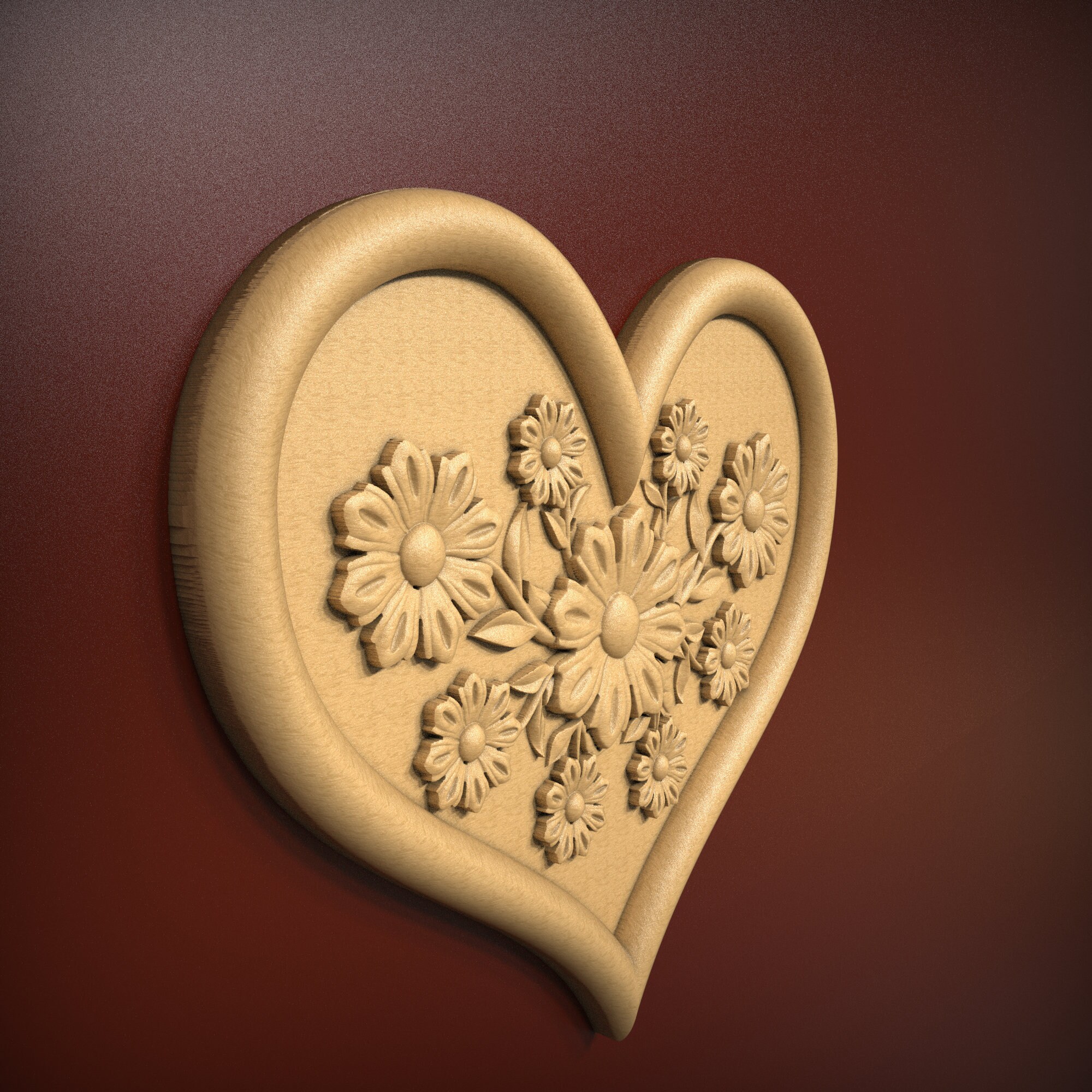 Heart Flowers Wall Art, 3D STL Relief File for CNC Router Carving ...