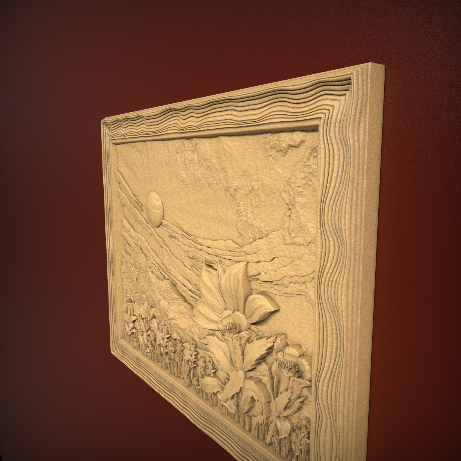 Summer Scene Wall Decor, STL Relief File for CNC Router Carving ...
