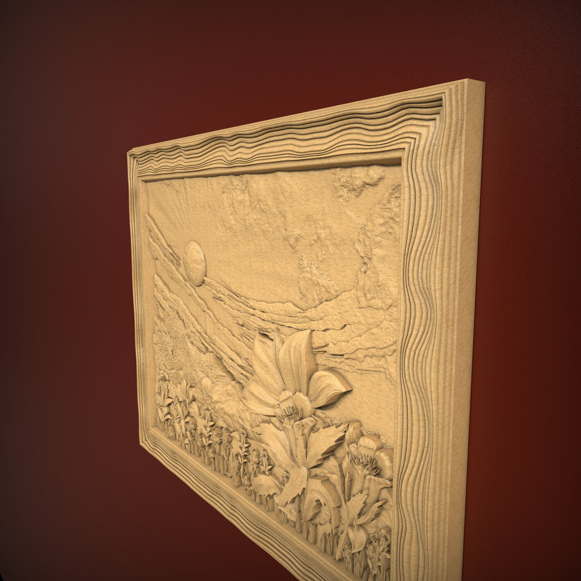 Summer Scene Wall Decor, STL Relief File for CNC Router Carving ...