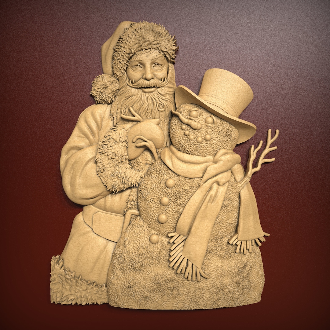 Santa With Snowman, STL Relief File for CNC Router Carving, Engraving ...