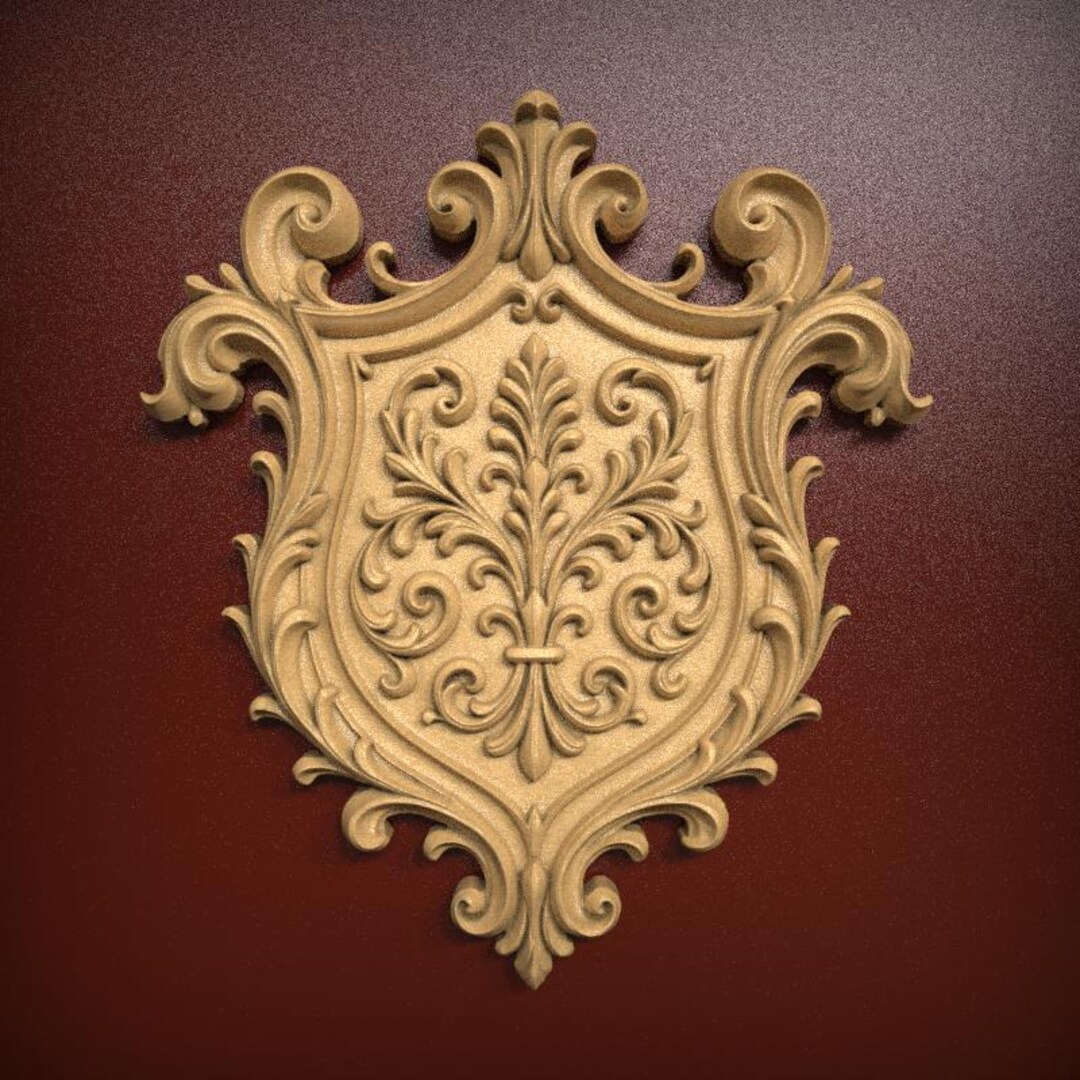 Ornate Baroque Crest Shield 3D Relief STL File for CNC Router Carving ...