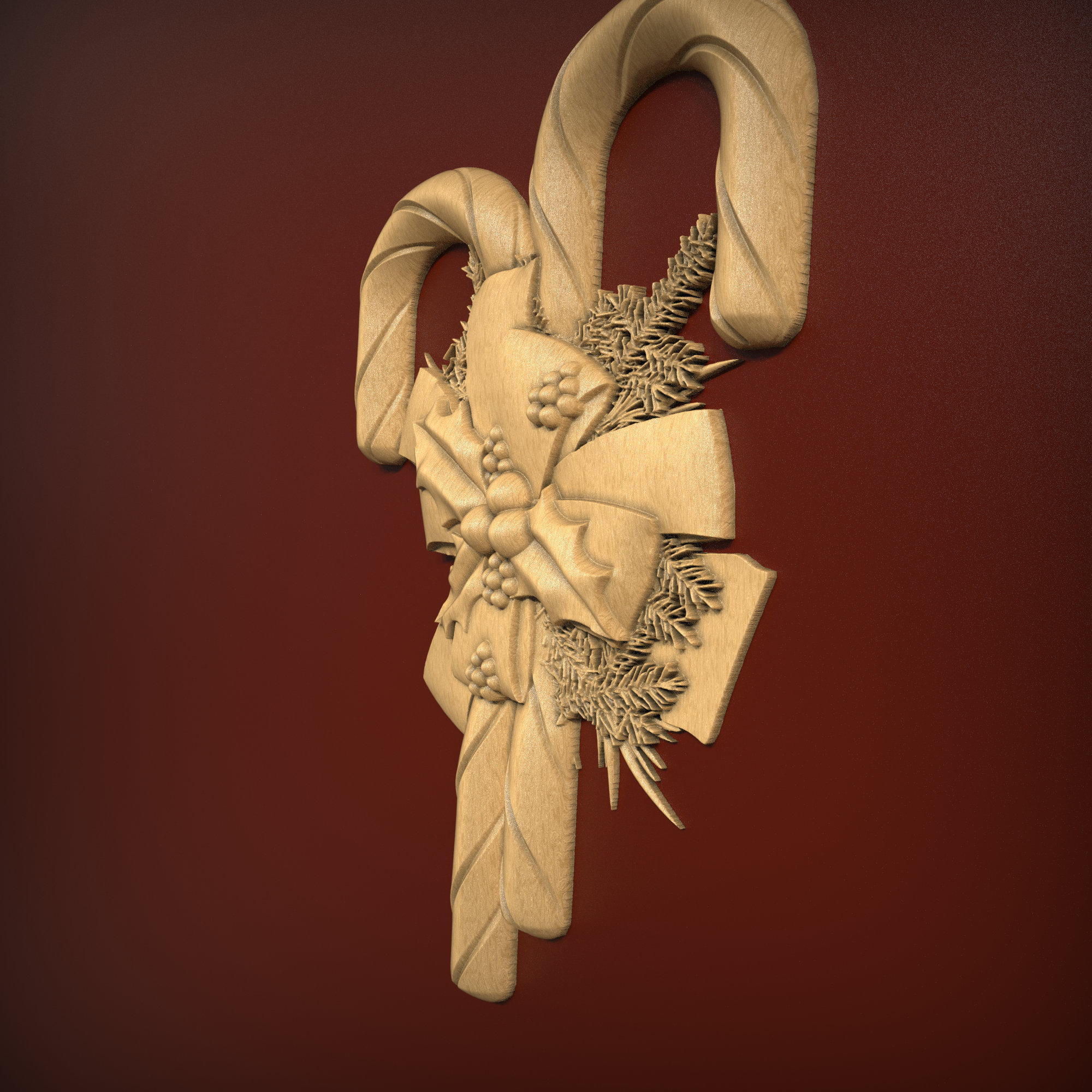 Candy Cane and Holly, STL Relief File for CNC Router Carving, Engraving ...