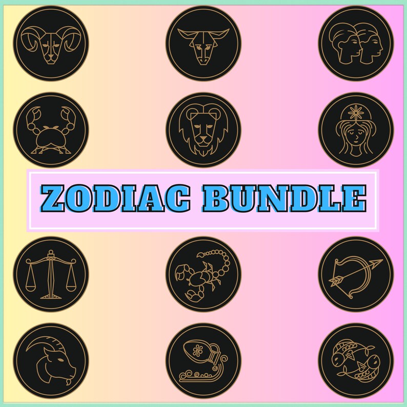 Astrology Zodiac Signs Clipart Set, SVG PNG JPG Horoscope Symbols, New ...