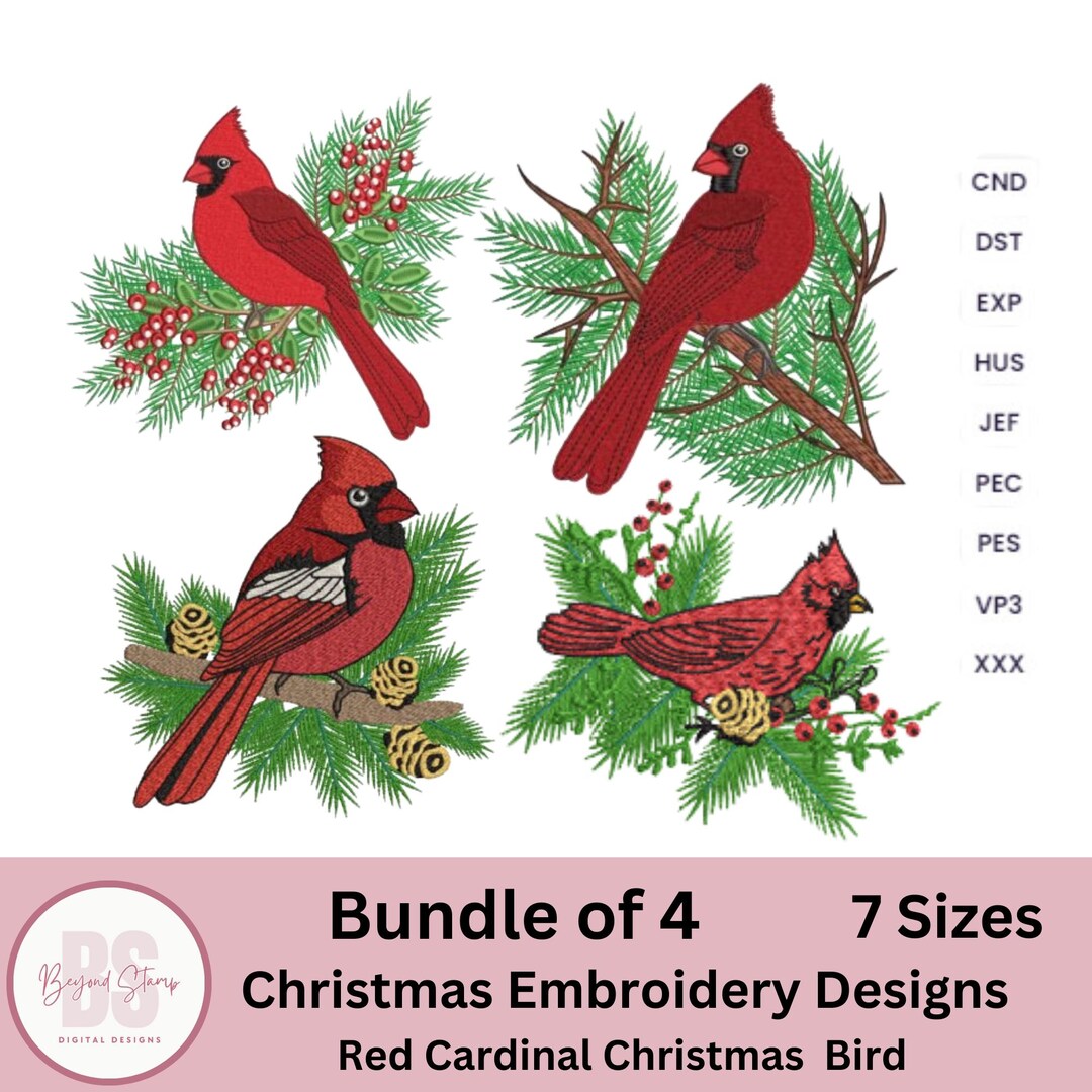 Red Cardinal Embroidery Design Bundle, Christmas Cardinal Red Bird ...