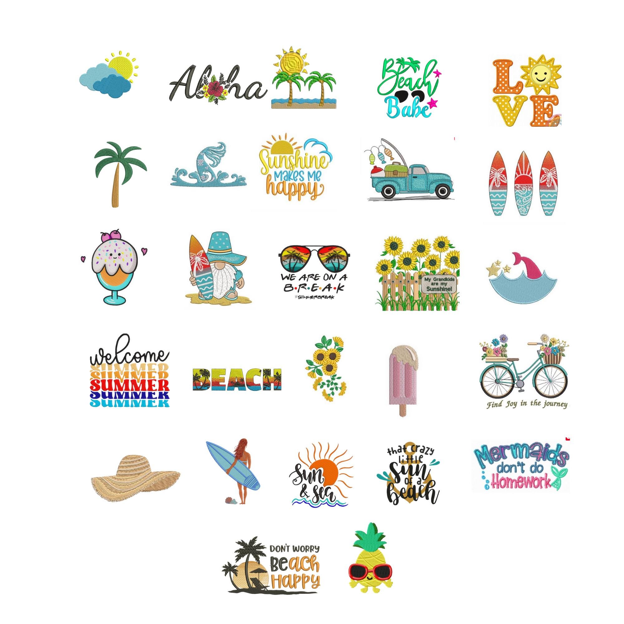Summer Embroidery Designs Bundle, Beach Machine Embroidery Designs ...