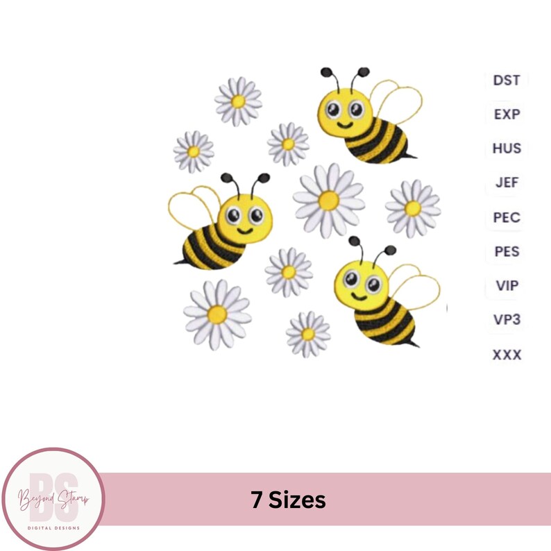 Bee Embroidery Design, Daisy and Bee Machine Embroidery Design, Kids ...