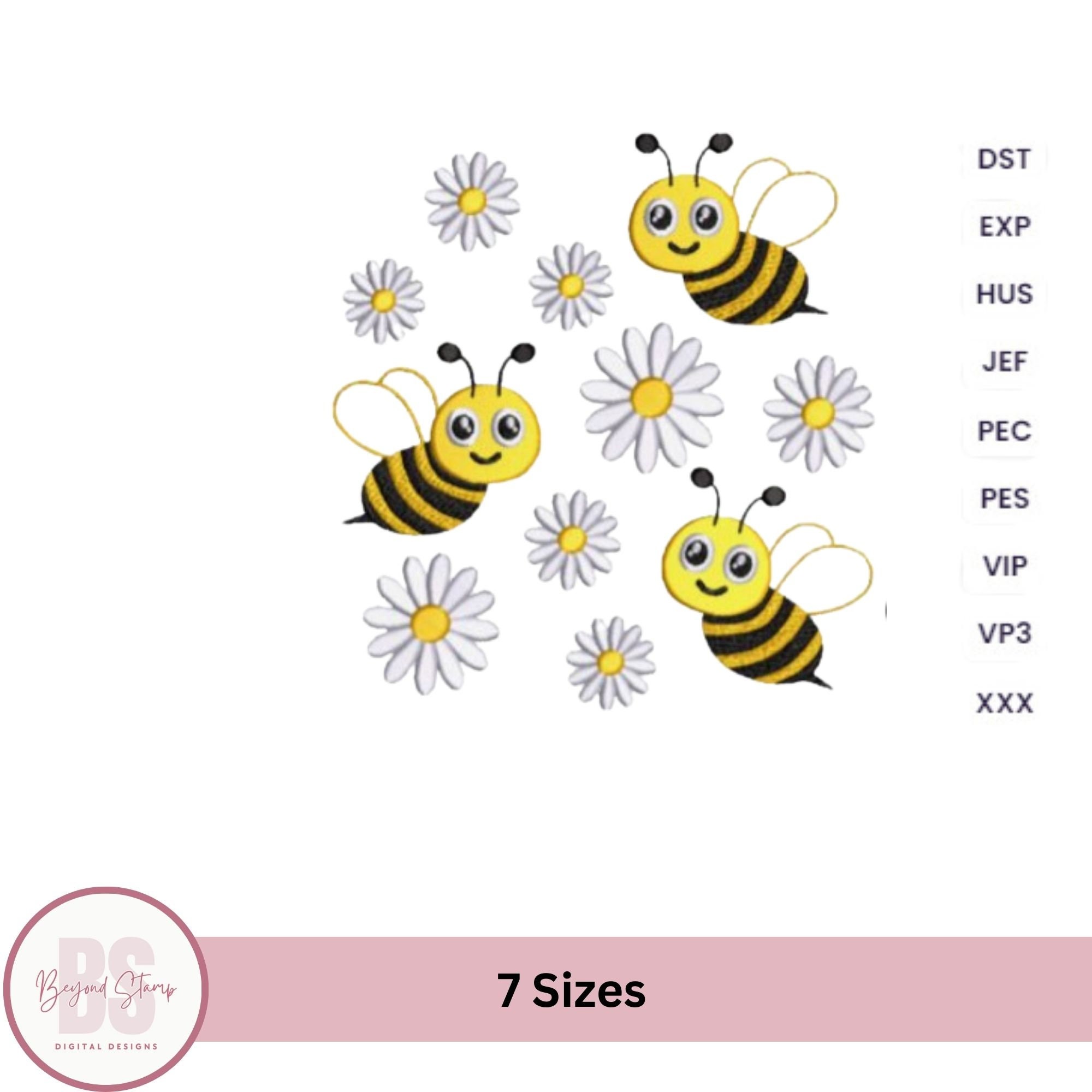 Bee Embroidery Design, Daisy and Bee Machine Embroidery Design, Kids ...