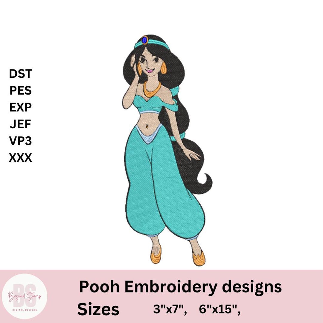Princess Jasmine Embroidery Designs, Disney Embroidery Designs, Baby ...