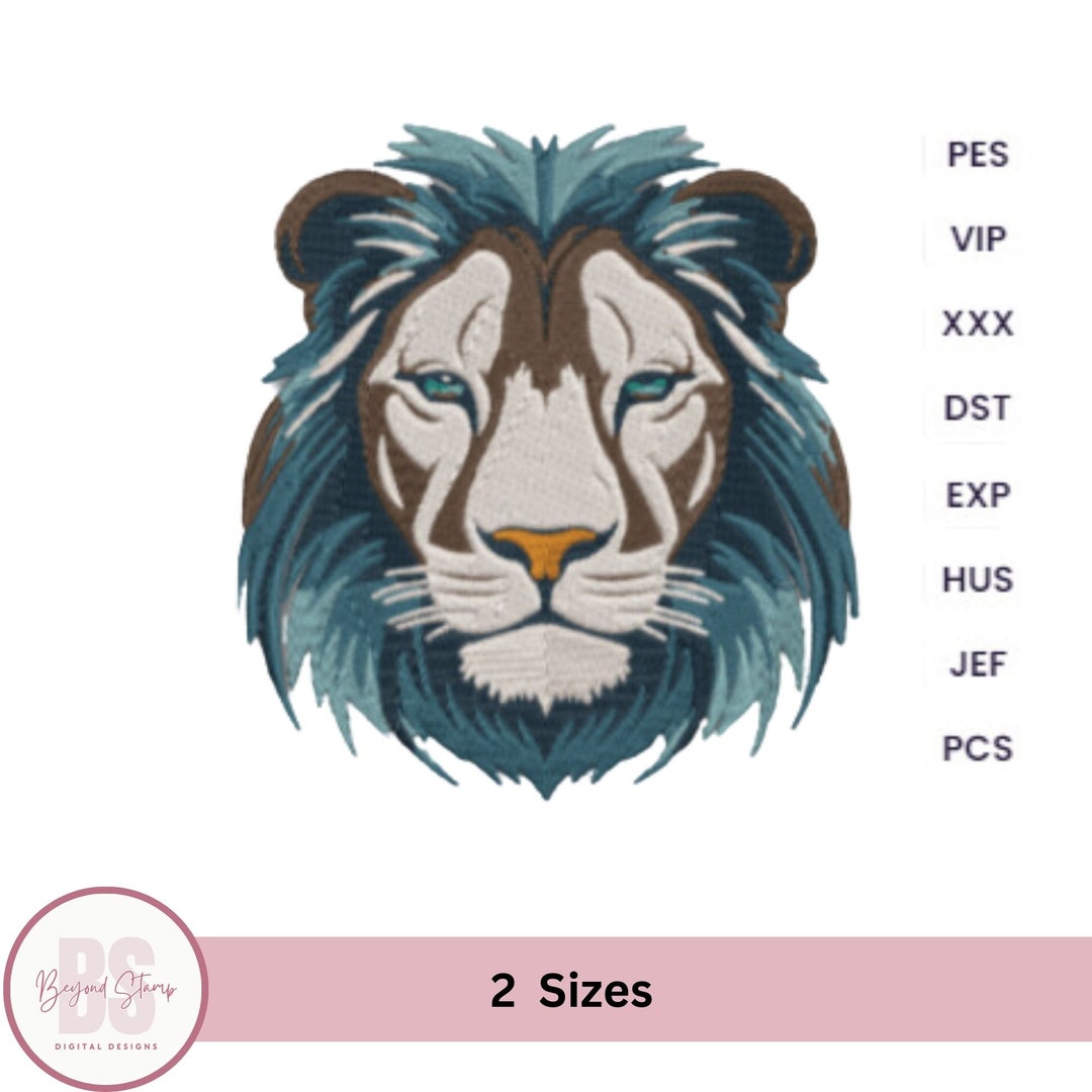 Lion Head Machine Embroidery Design , Blue Lion Face Embroidery Pattern ...