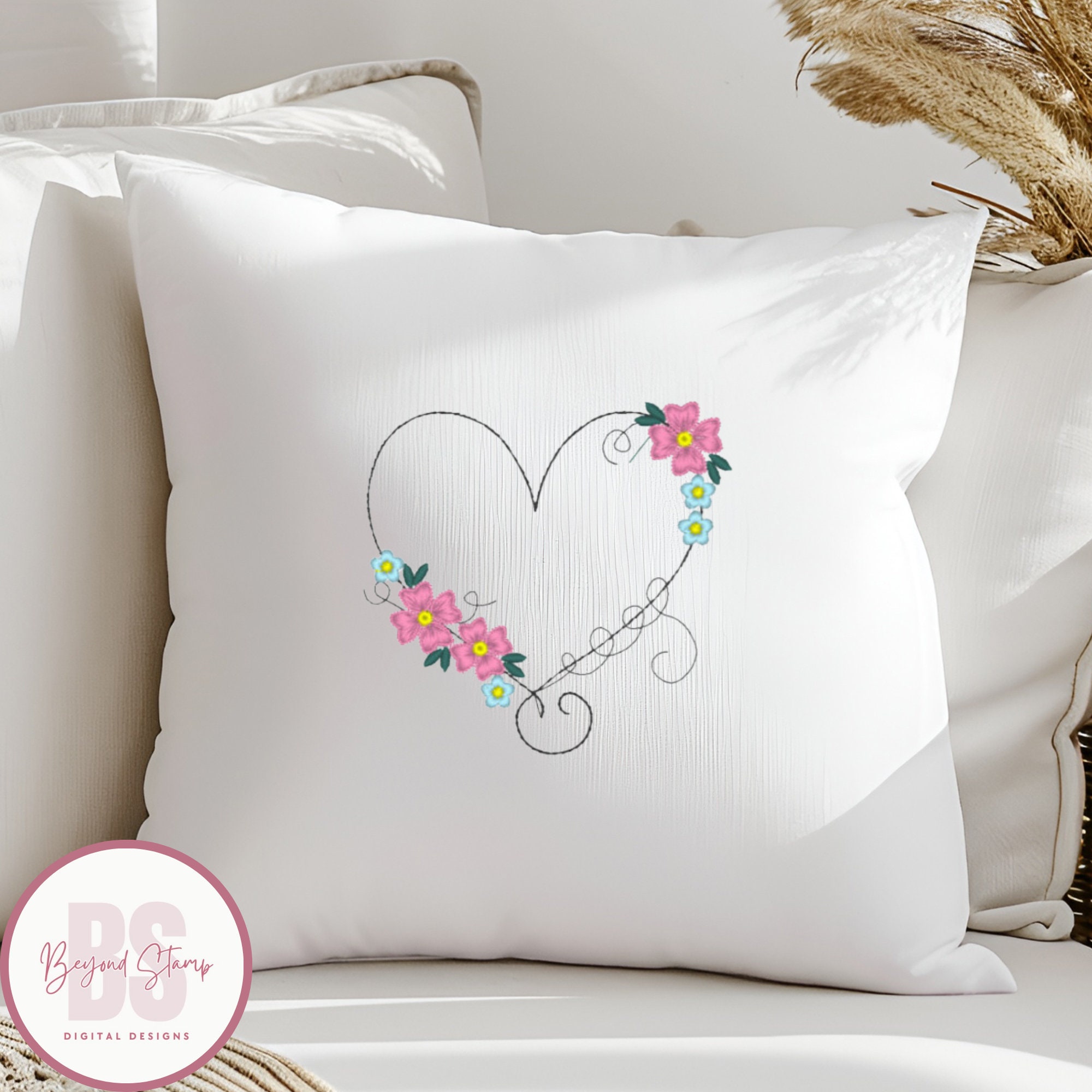 Floral Heart Frame Machine Embroidery Design, Flowers Embroidery Design ...