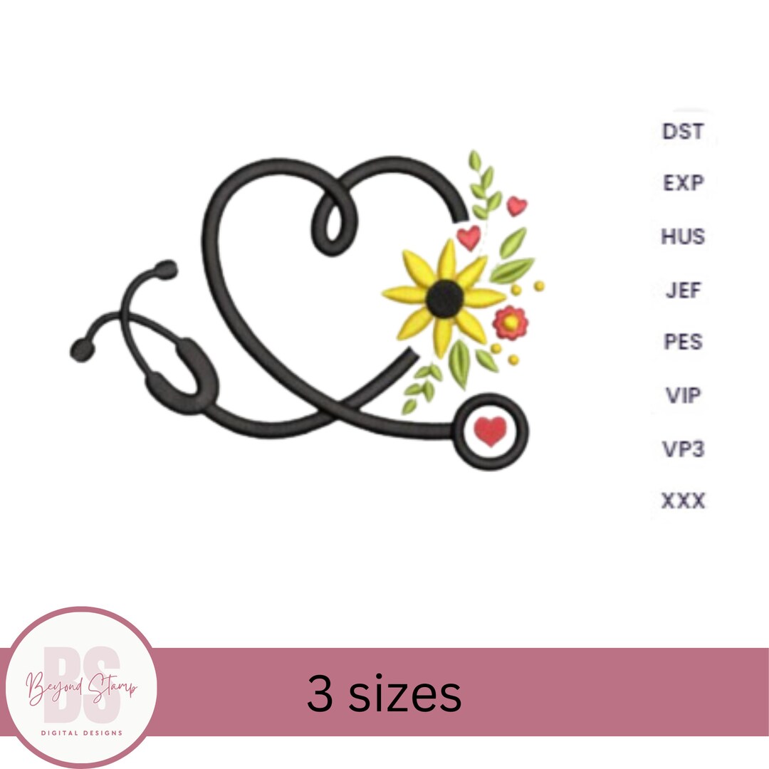 Stethoscope With Sunflower Machine Embroidery Design, Floral Embroidery ...