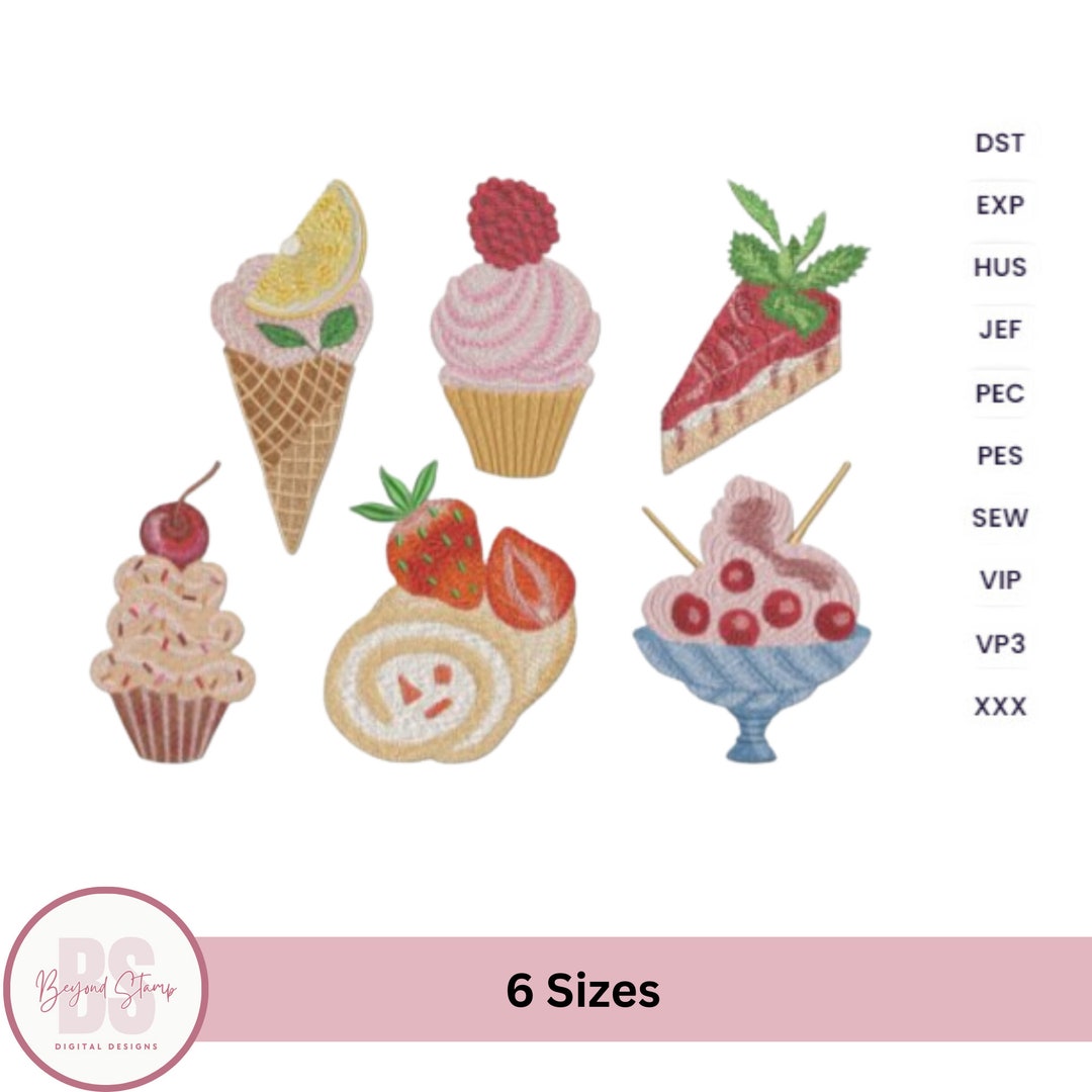 Bundle of 5 Cakes and Ice Cream Machine Embroidery Design, Pes Files ...
