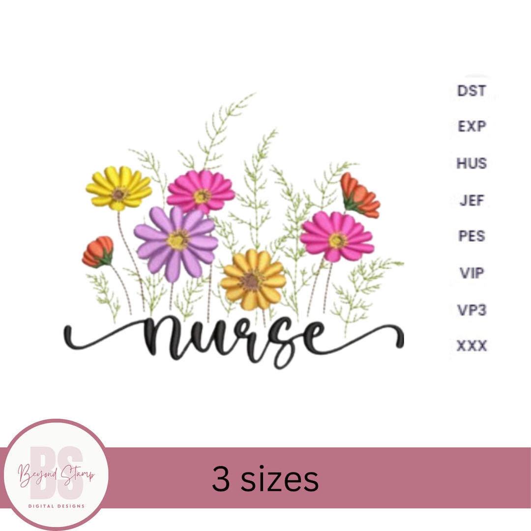 Floral Nurse Machine Embroidery Design, Wildflowers Nurse Embroidery ...