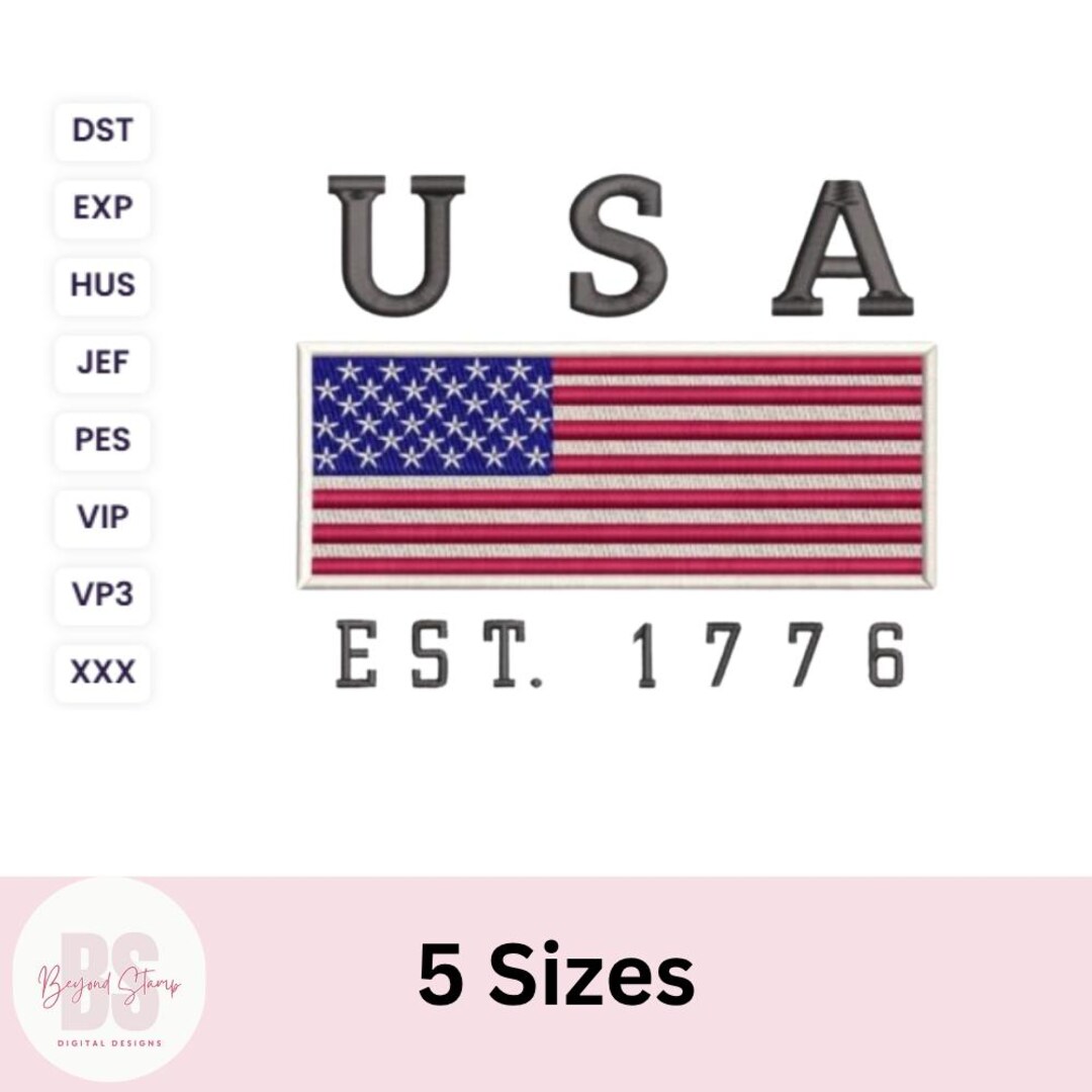 USA Flag EST. 1779 Machine Embroidery Design, 4th of July, Fourth of ...