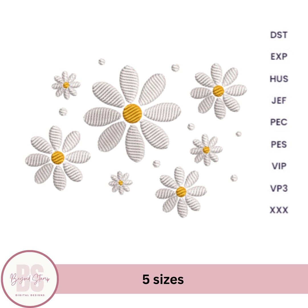 Daisy Flower Embroidery Design, Beautiful White Daisy, Wildflowers ...