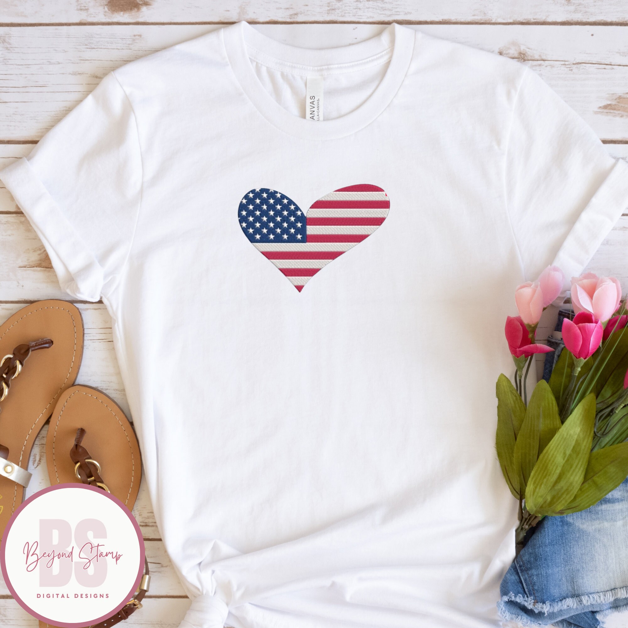 American Flag in Heart Machine Embroidery Design,4th of July Gifts ...