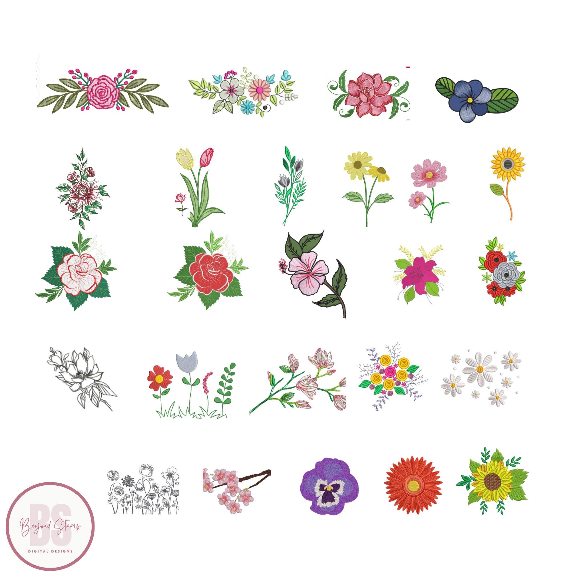 Flowers Machine Embroidery Designs Bundle, Mini Flower, Botanical, Boho ...