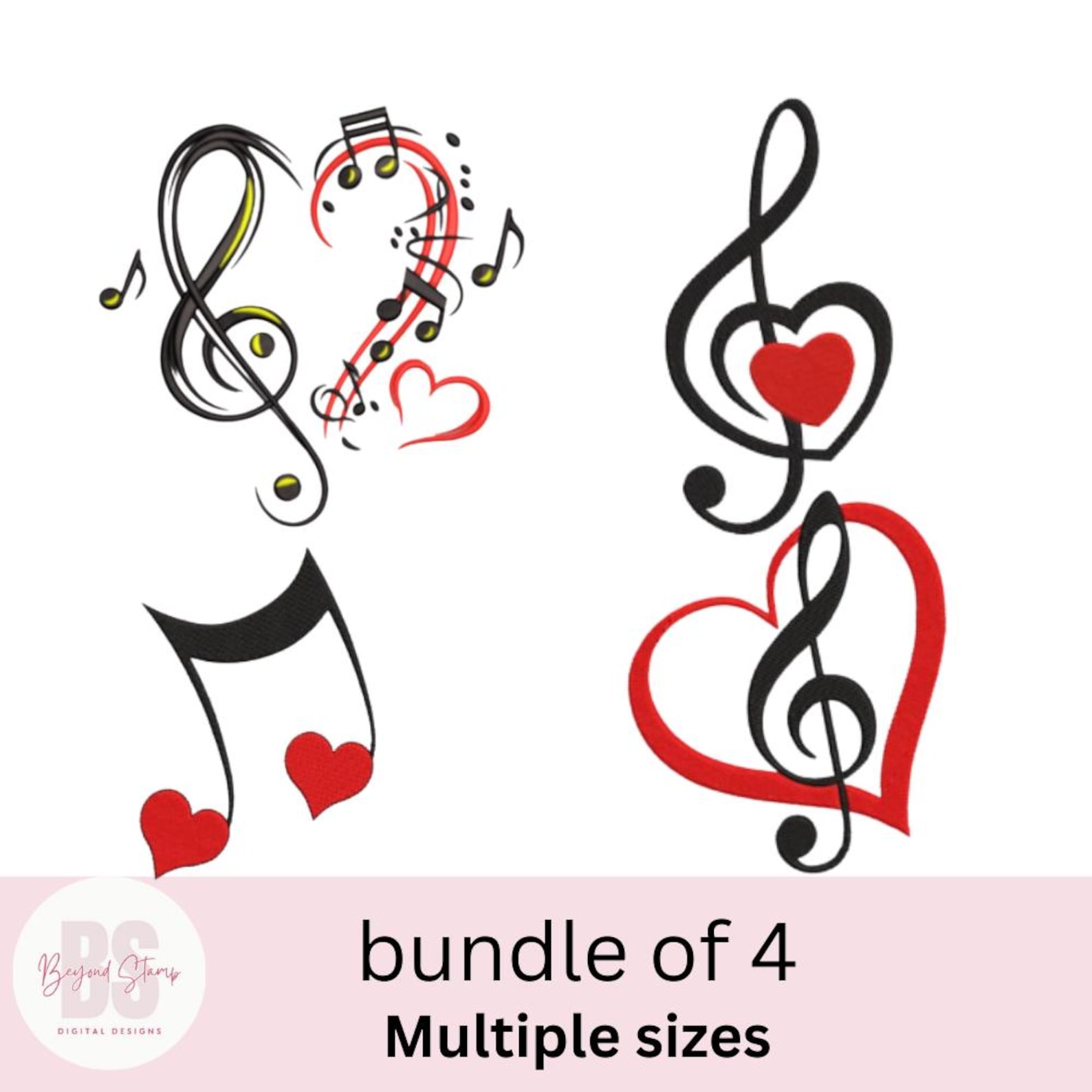 Musical Notes Hearts Embroidery Designs Bundle of 4 , Embroidery ...
