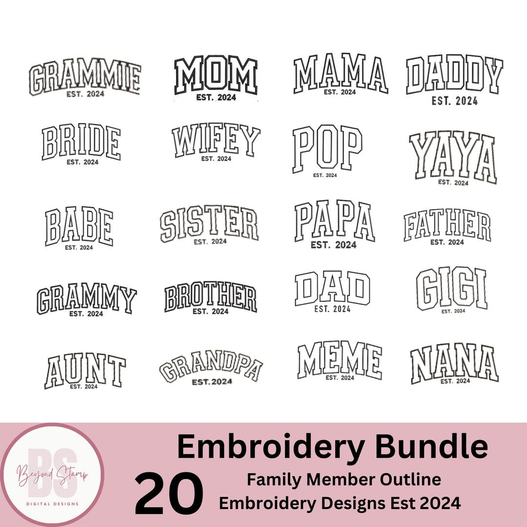 Family Member Title Names Small Size Embroidery Designs Bundle for ...