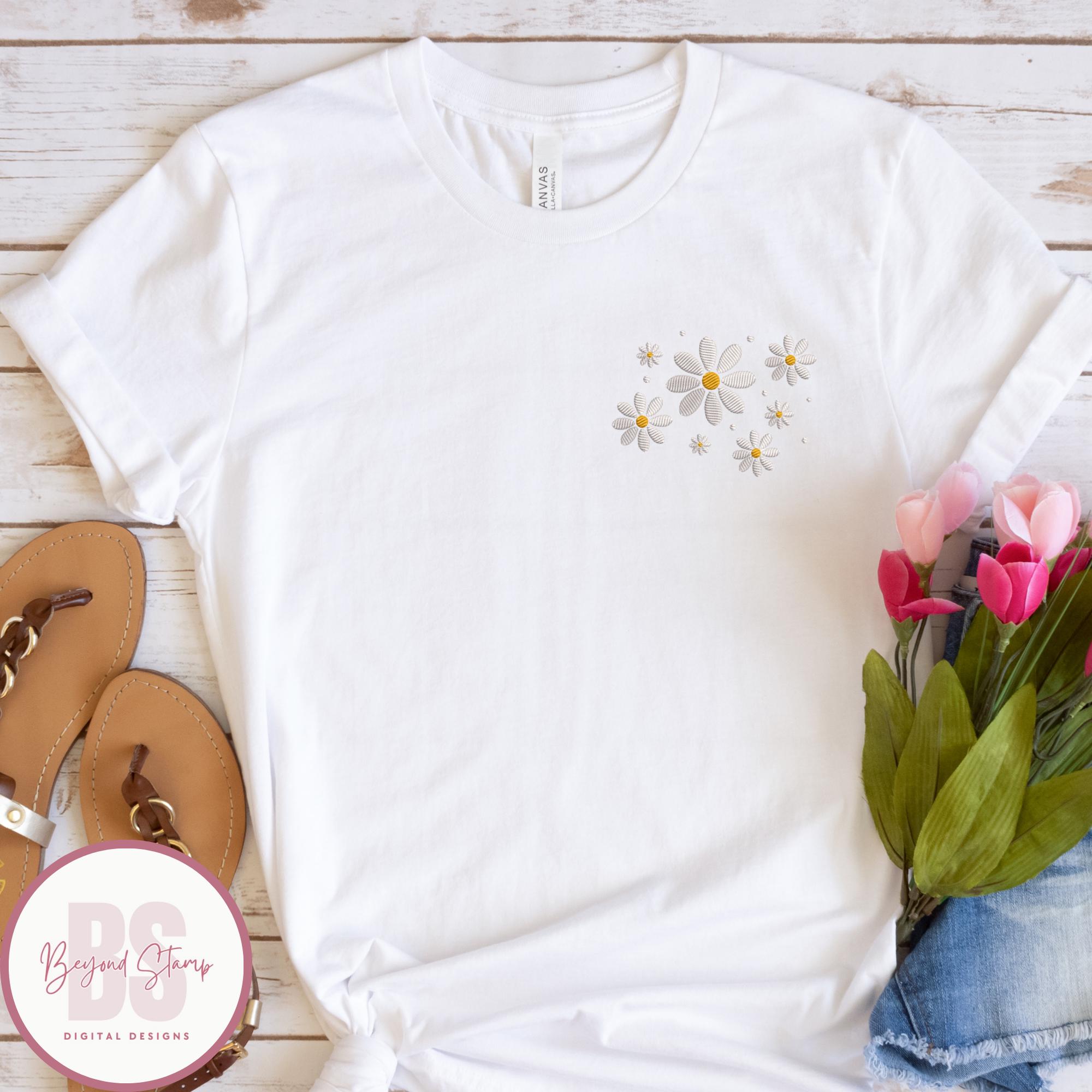 Daisy Flower Embroidery Design, Beautiful White Daisy, Wildflowers ...