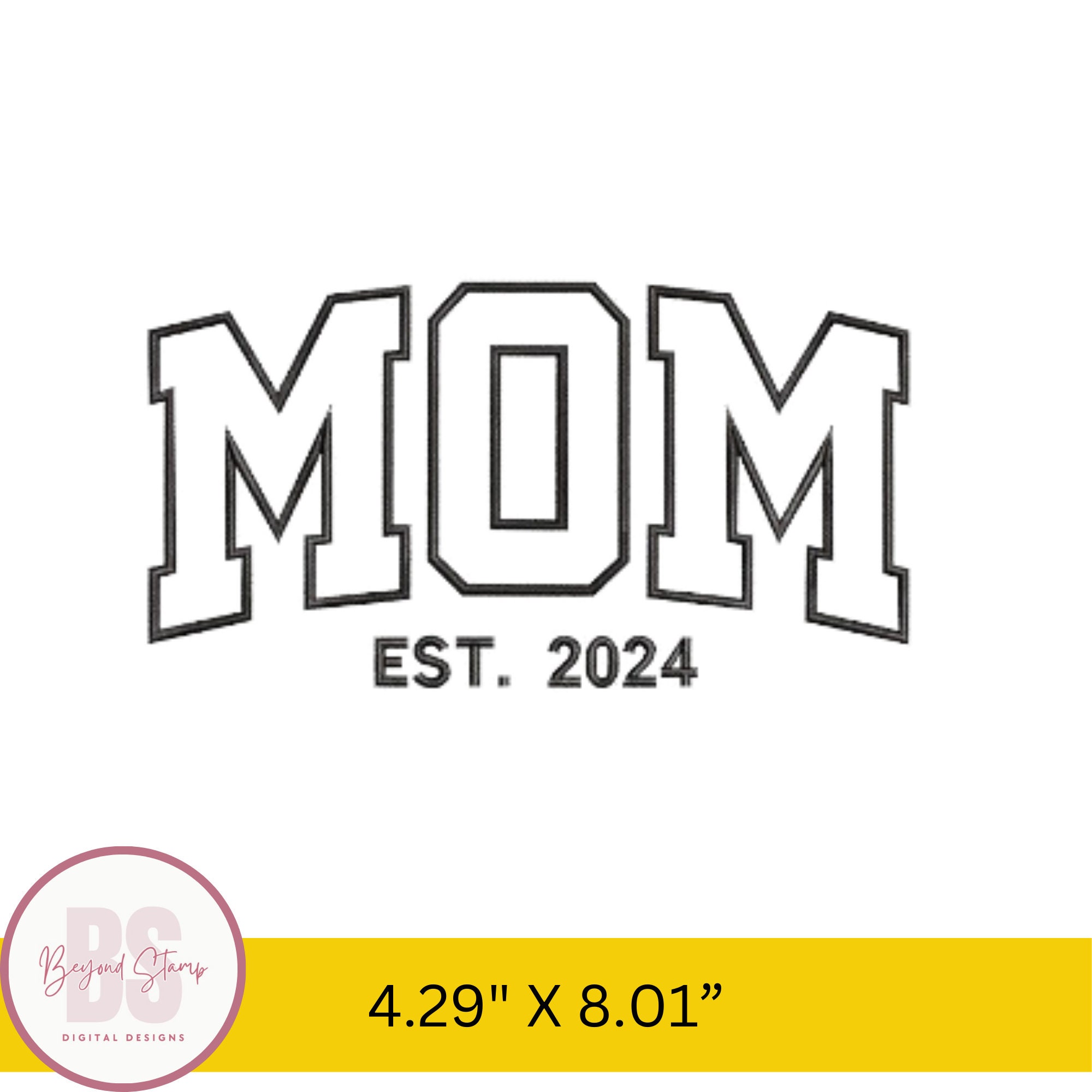 MOM Est 2024 Arched Applique Embroidery Design, MOM Outline Lettering ...