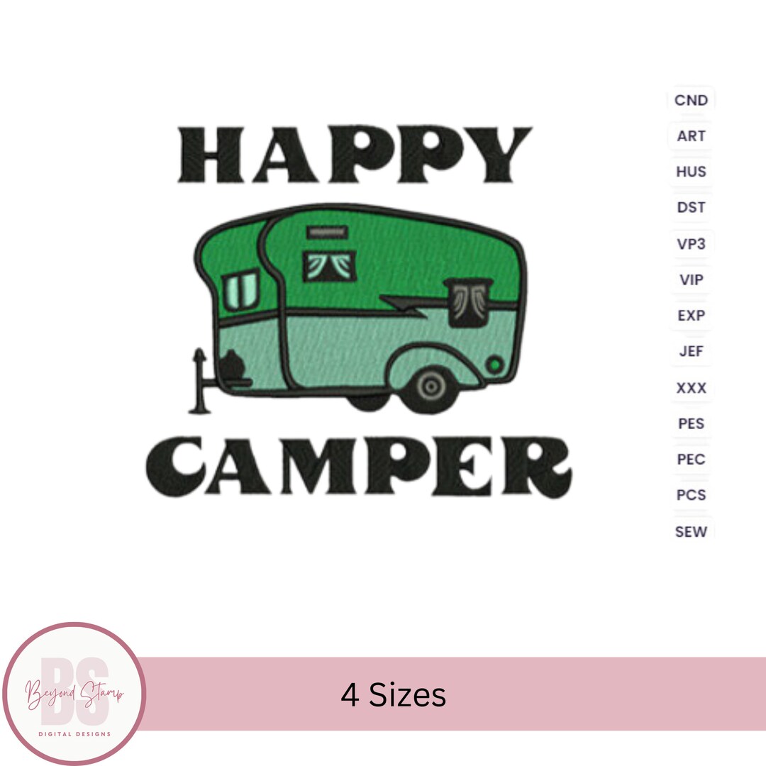 Happy Camper Embroidery Design Travel Trailer Machine Embroidery ...