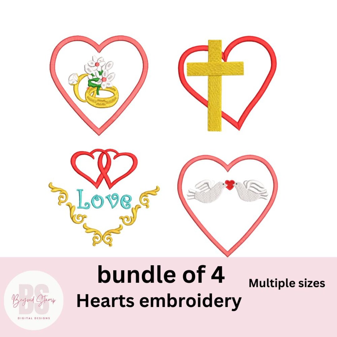 Hearts Embroidery Designs Bundle, Heart With Cross, Heart With Wedding ...