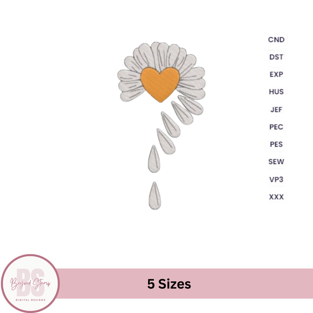 Daisy Floral Heart Embroidery Design, Flowers Embroidery Design for ...