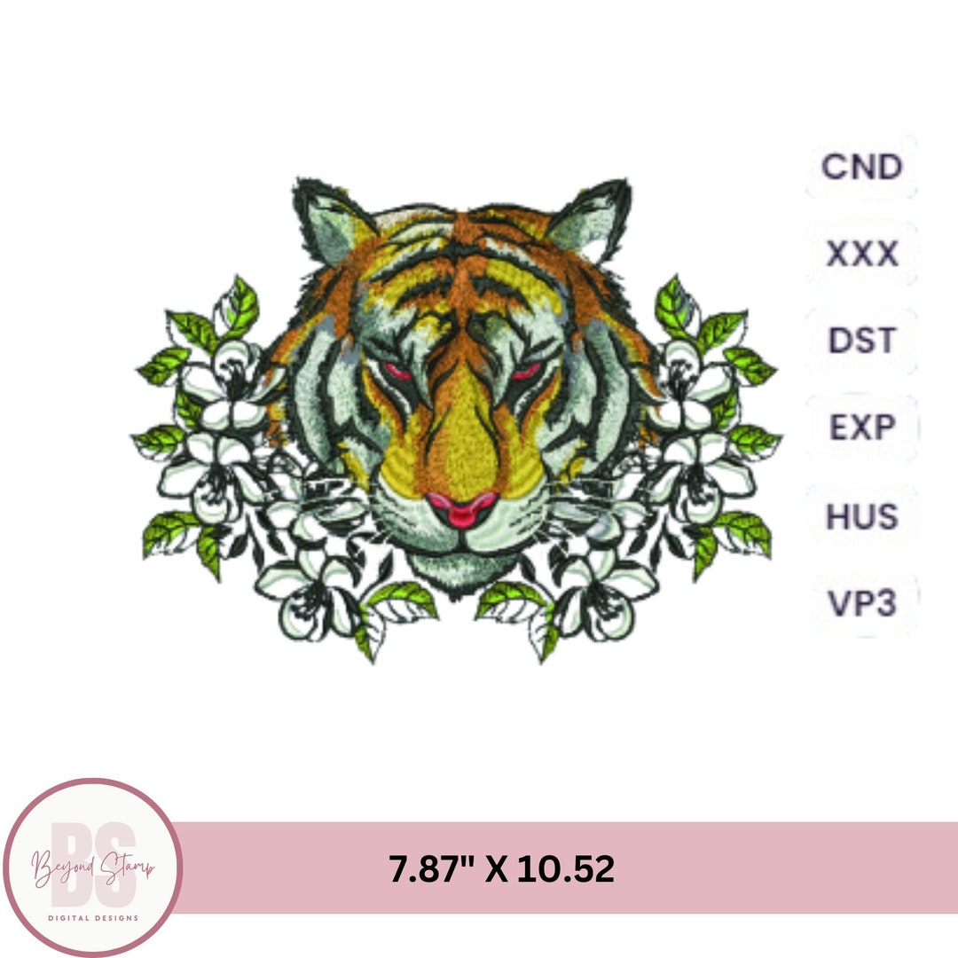 Tiger and Flowers Machine Embroidery Design , Floral Tiger Face ...