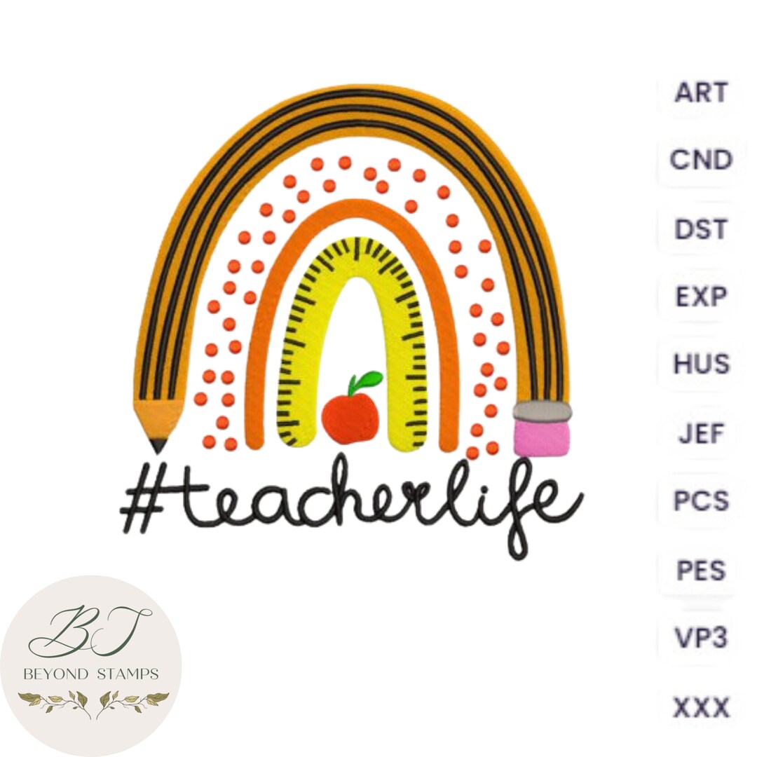 Teacher Life Rainbow Machine Embroidery Design, Teacher Embroidery ...