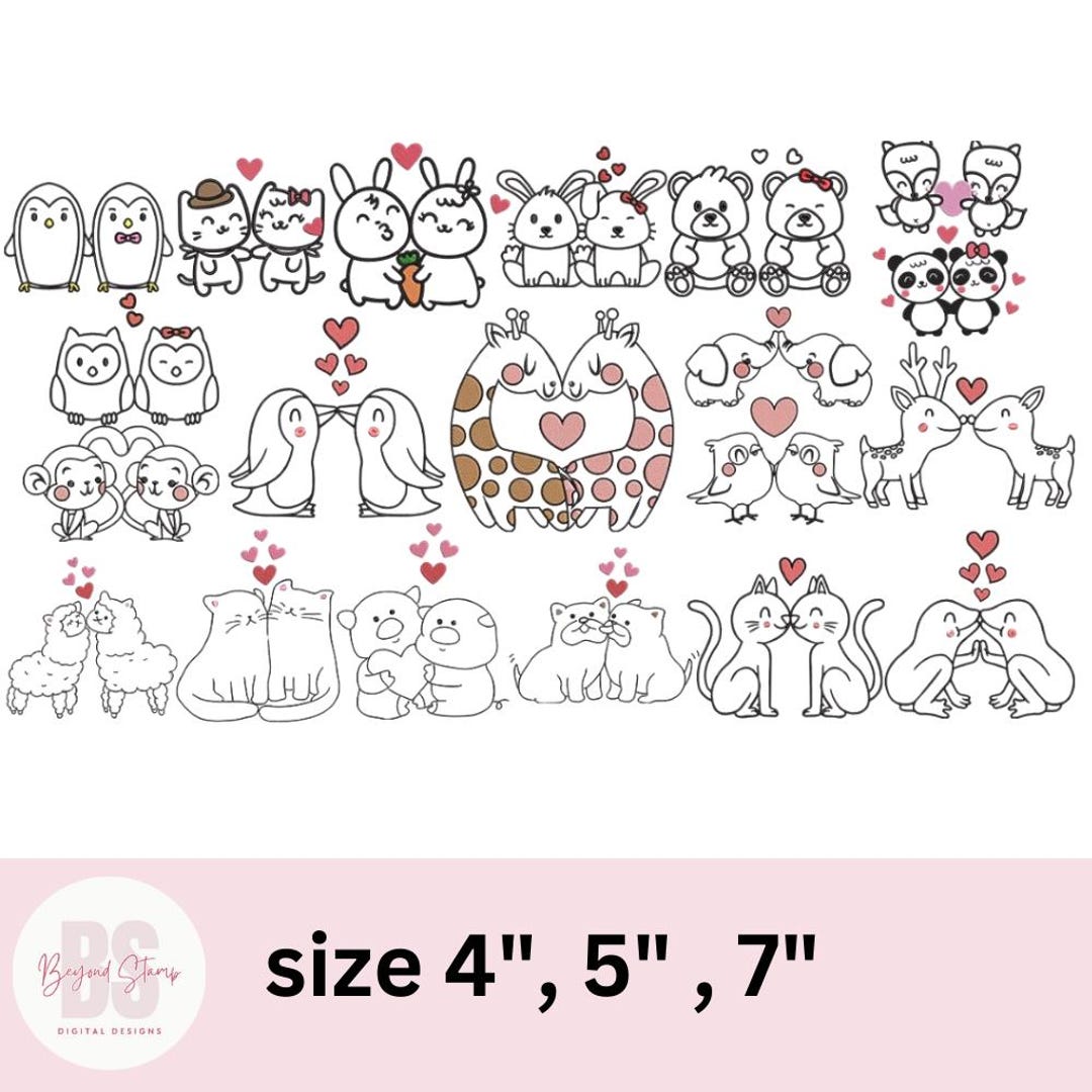 Animal Couple Valentines Day Machine Embroidery Designs Bundle of 20 ...