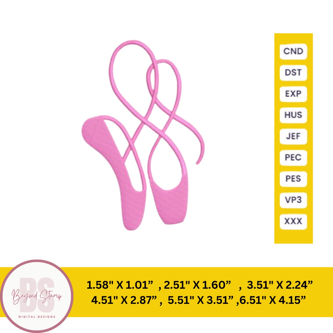 Ballerina Shoes Embroidery Design, Ballet Slippers Embroidery, Ballet ...