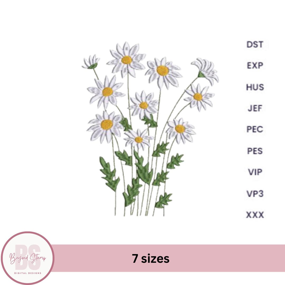 Daisy Flower Embroidery Design, Beautiful White Daisy Bouquet ...